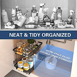 HTOH 2 Tier Under Sink Organizer with Sliding Storage Drawer, Pull Out Cabinet Organizer, Multi-purpose Slide-Out Storgae Basket with Handles for Kitchen, Bathroom