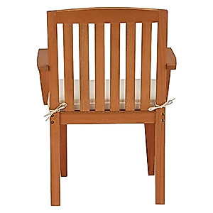 National Outdoor Living Eucalyptus Wood Outdoor Patio Dining Armchair with Beige Cushion