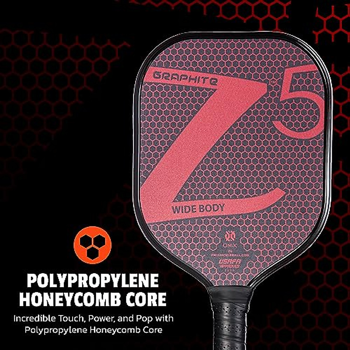ONIX Graphite Z5 Pickleball Paddle (Graphite Carbon Fiber Face with Rough Texture Surface, Cushion Comfort Grip and Nomex Honeycomb Core for Touch, Control, and Power), Red