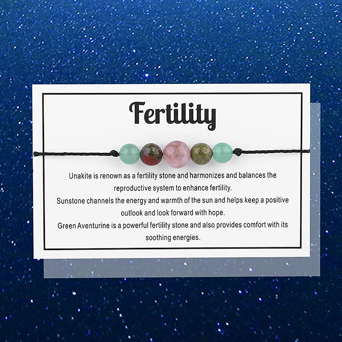 COLORFUL BLING Natural Healing Stone Quartz Crystal Bead Bracelet with Meaningful Card for Women Men Spiritual Anxiety Reiki Chakra Bracelets Protection Jewelry-fertility