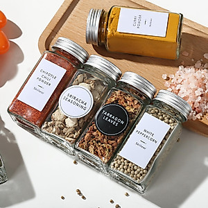 Skiileor 25 Pcs Spice Jars with Labels- Glass Spice Jars with Labels,Shaker Lids, Funnel, Chalk Pen, Brush，4oz Seasoning Containers Bottles for Spice Rack, Cabinet, Drawer