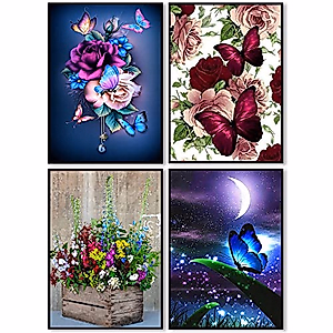 4 Pack Stamped Cross Stitch Kits - Counted Cross Stitch Kits for Beginners Adults Needlepoint Flowers Cross-Stitch Patterns Dimensions Needlecrafts Embroidery Kits Arts and Crafts(12X16inch)