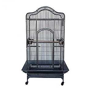 Extra Large Wrought Iron Open/Close Play Dome Top Parrot Bird Cage for Large Macaws Cockatoos African Grey Amazon (Black Vein, 35.25" W x 29.5" D x 62" H)