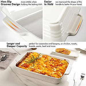 Casserole Dishes for Oven,casserole dish,9x13 Baking Dish with Handles Deep and Large Capacity,Cooking Dishes for Casseroles Lasagnas Roasted Vegetables Great Kitchen Gifts, White