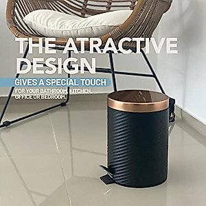 AWENN - Stainless Steel Trash Can with Plastic Inner Bucket, Pedal and Lid. Dustbin for Kitchen, Bathroom, and Office. Black and Bronze (1.3 Gallons - 5 Liters)