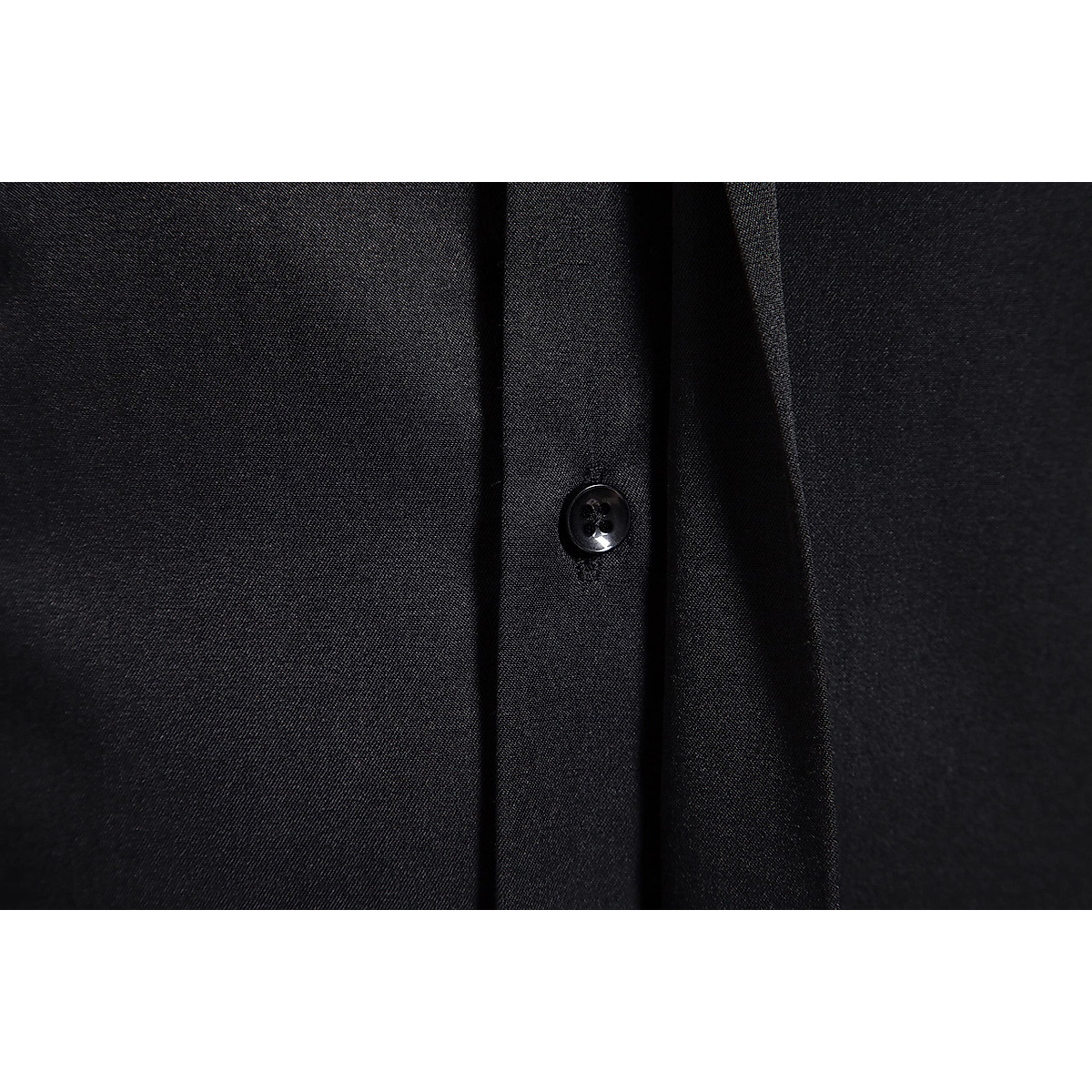 VANCOOG Men's Long Sleeve Plain Wedding Guest Button Down Wedding Tuxedo Dress Shirt-Black-2XL