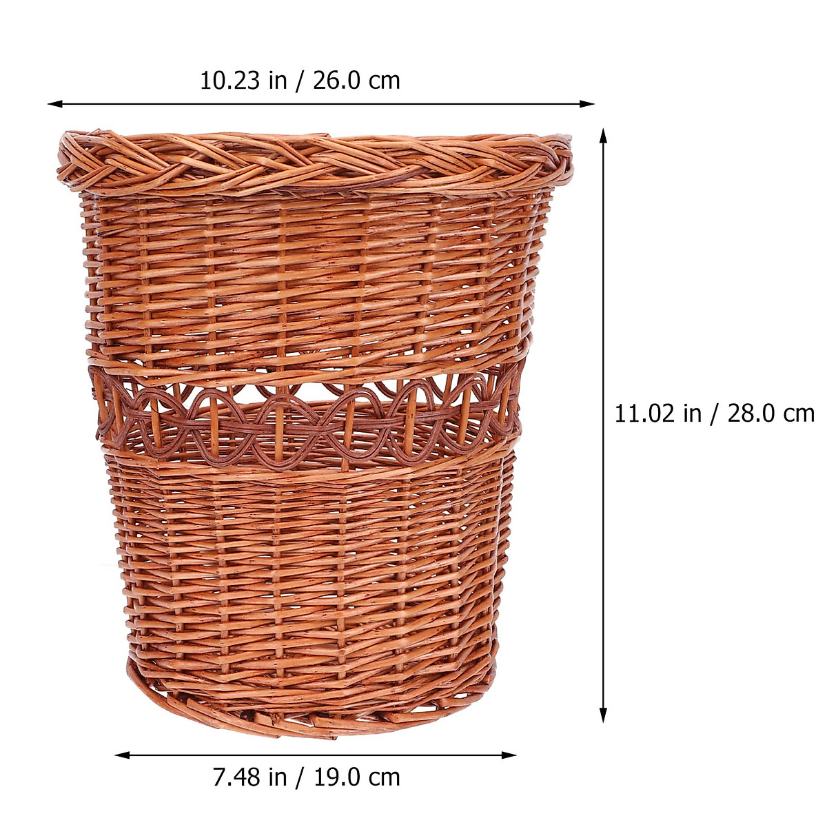 DOITOOL Portable Woven Basket Trash Can Decorative Sundries Container Basket Small Wastebasket Woven Storage Baskets for Bedroom, Bathroom, Utility Rooms, Garages (10 x 11 x 7 inch)