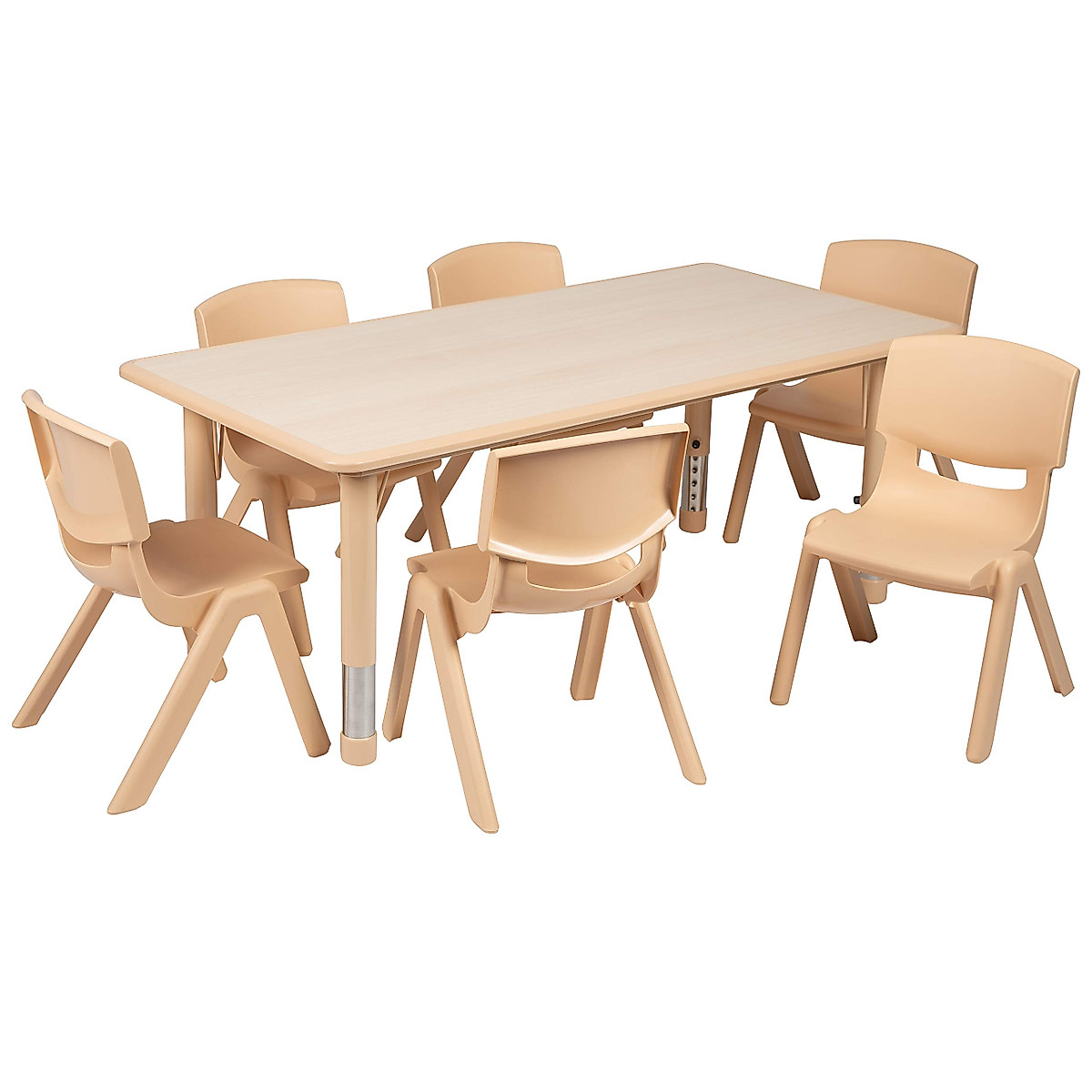 EMMA + OLIVER 23.625" W x 47.25" L Rectangle Natural Plastic Activity Table Set with 6 Chairs