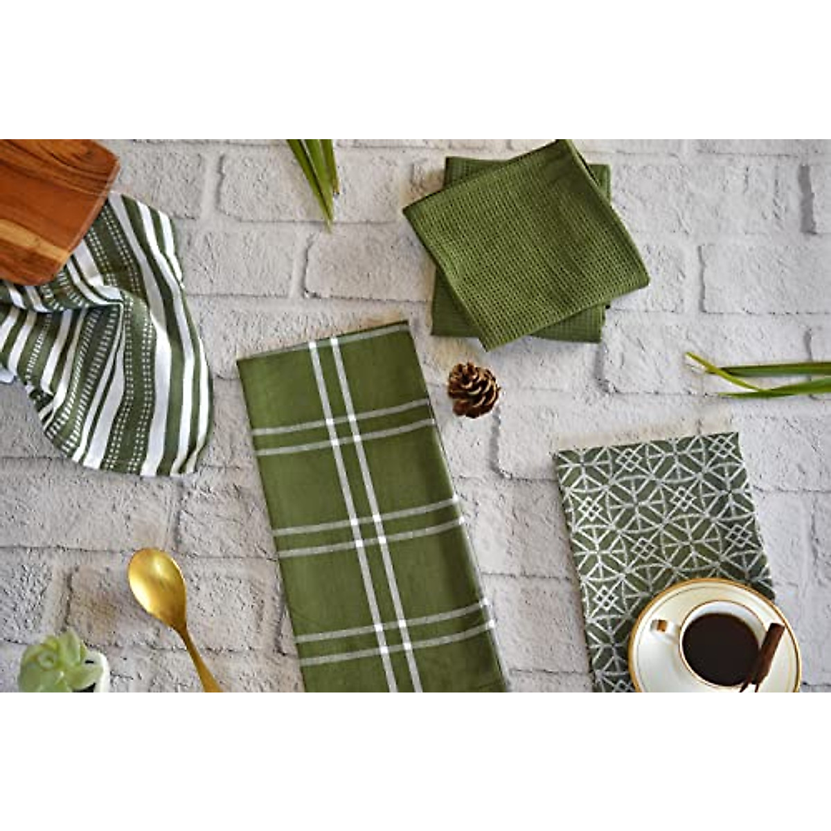 Yourtablecloth Cotton Kitchen Dishtowel Set – 18”x28” Oversized Kitchen Cloth – 100% Cotton – Super Soft Absorbent & Quick Dry Dishtowel – Standard Kitchen Towel–Pack of 5 Sage