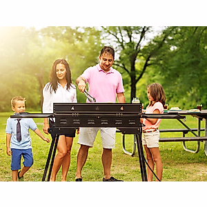 Outland Portable Camping Stove - 3 Zone Propane Gas Burner Controller With Auto Ignition - 2 Folding Cook Stations - Adjustable Leg - Traveling Camp Stove Great for Backyard, Picnicking, RV, Hunting