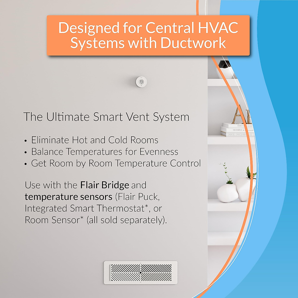 Flair Smart Vent 4x10 (White), AC Vent Cover for Floors, Walls and Ceilings. Requires Flair Puck to Operate. Compatible with Smart Thermostats and Voice Assistants.