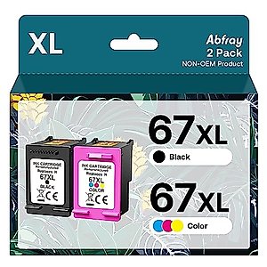 67XL Ink Cartridges Combo Pack Replacement for HP 67 XL High Yield Remanufactured for Envy 6055e 6055 6052 6075 Envy Pro 6455e 6455 6475 6452 6458 DeskJet 4155 2755e 2755 4052 (1 Black, 1 Tri-Color)