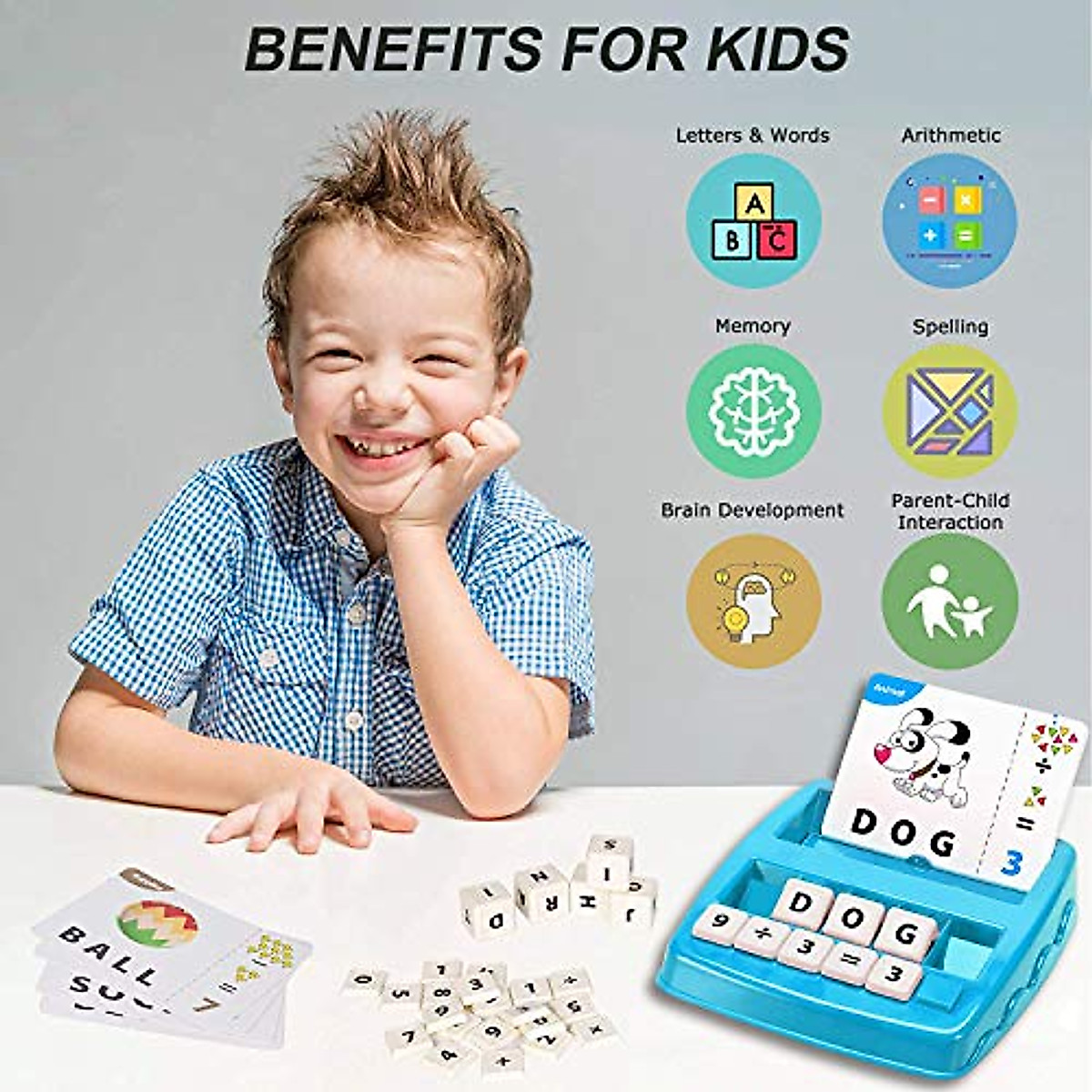 Pup Go Match Letter Game, Spelling Word Games, Educational Early Learning Toys for Age 3 4 5 6 7 8 Year Old Kids, Preschool Toys Board Game Gifts for Boys Girls (Light Blue)