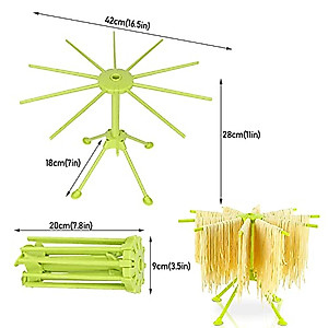 Kitchen Pasta Drying Rack Folding, iPstyle Spaghetti Drying Rack Noodle Stand with 10 Bar Handles Green (Drying Rack)