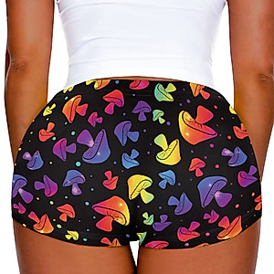 YEXIATODO Black Rave Bottoms for Girls Stylish Mushroom Hot Pants High Waisted Booty Shorts Rave Pants for Women Breathable for Yoga Gym Cycling Twerk Beach Everyday Casual Lounge Wear L