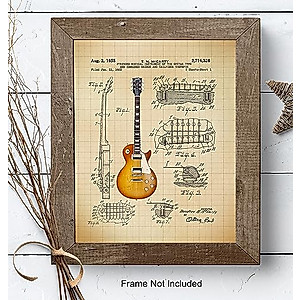 Guitar Patent Print - Iconic Electric Guitar of Famous Musicians - Music Gift for Rock n Roll Fan, Musicians, Guitar Player - Cool Wall Art, Home Decor Artwork Poster Picture - 8x10 Unframed