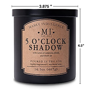 Manly Indulgence 5 O'Clock Shadow Scented Candle for Men 16.5 oz | 2 Wick & 2X Intense Fragrance | Oakmoss, Musk & Fresh Air | Up to 60 Hour Burn, Soy Blend Wax, USA Poured, Black