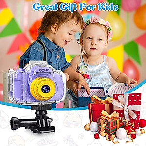 OZMI Gifts for 3 4 5 6 7 8 9 Year Old Girls Boys, Kids Selfie Underwater Waterproof Camera, Christmas Birthday Gifts for Toddler, Children Action Video Recorder Camera with 32GB SD Card, Purple