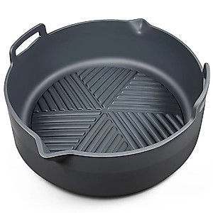 Sunseeke Silicone Pot, 8.5” Air Fryer Basket, Round Reusable Liners, Replacement Parchment Paper for Baking, Fits 5-7Qt or Bigger Air Fryers, Food Safe, Odorless (Gray)