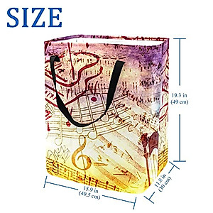 Music Notes Piano Print Collapsible Laundry Hamper, 60L Waterproof Laundry Baskets Washing Bin Clothes Toys Storage for Dorm Bathroom Bedroom