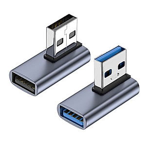 AreMe 90 Degree USB 3.1 Adapter 2 Pack, Left and Right Angle USB A Male to Female Converter Extender for PC, Laptop, USB A Charger, Power Bank and More