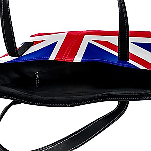 United Kingdom Flag Tote Bag for Women Girls, Leather Shoulder Bag with Inside Pockets, Zip Top Handbags