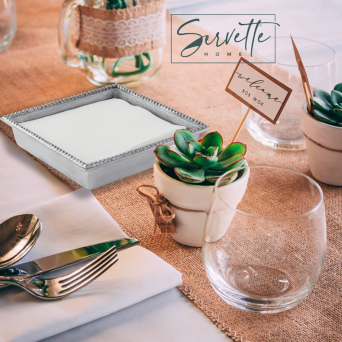 Napkin Holder Beaded Edge Metal Flat Napkin Box - Dinner