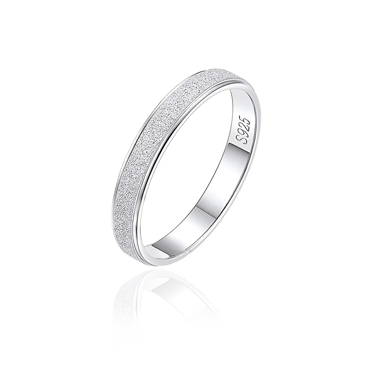 SILBERTALE Anxiety Ring 925 Sterling Silver 3mm thin Sandblast Glitter Ring Classic Eternity Wedding Band Comfort Fit for Men Women Size 9