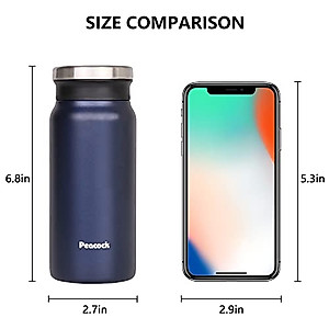 Tsuruya Portable 14oz Leak-proof Screw Lid Insulated Water Bottle 18/8 Double Wall Anti-corrosion Stainless Steel Wide Mouth Coffee Bottle for Travel, Home or Office