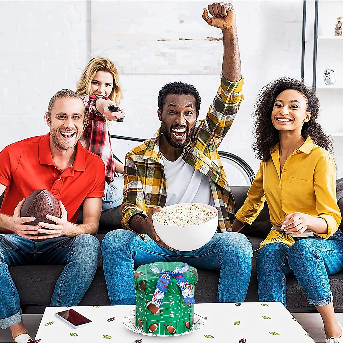 Kavoc 100 Sheets 20 x 14 Inch Football Tissue Paper Rugby Ball Wrapping Paper Sheets Bulk for Gift Wrapping Green Football Field Tissue Paper for Birthdays Party Gift Bag DIY Pompom Confetti Crafts