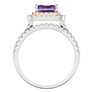 Clara Pucci 3.05ct Emerald Round Cut Customizable Halo Split Shank Alexandrite Designer Statement Ring Band Set 18K 2 tone Gold Size 3.5