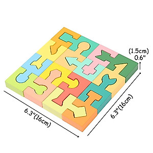 Wooden Shapes Puzzles Blocks Geometric Brain Teaser Montessori Toys Jigsaw 3D Logic IQ Game Shape Sorter Preschool STEM Educational Learning Gift for 3 4 5 6 Year Old Toddlers Kids Boys Girls