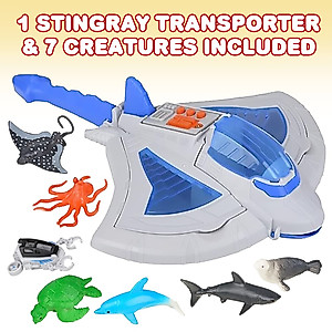 ArtCreativity Sting Ray Transporter Set, Includes 1 Stingray Toy with Sounds and 7 Sea Creatures, Interactive Ocean Toys for Kids, Sea Animal Toys for Kids and Underwater Party Supplies