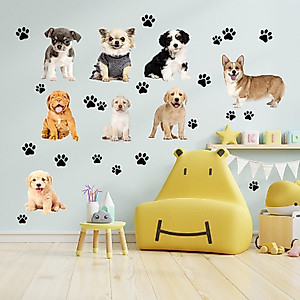 109 Pieces Dogs and Paws Wall Decals Realistic 3D Dog Stickers Dog Prints Decals Paws Vinyl Wall Stickers for Kids Boy Girl Baby Bedroom Living Room Bathroom Home Wall DIY Decor