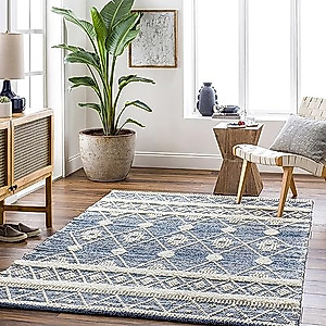 Mark&Day Area Rugs, 8x10 Rolla Global Slate Blue/Cream Area Rug, Grey Blue Beige Carpet for Living Room, Bedroom or Kitchen (8' x 10')