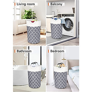 Fabspace Large Laundry Basket Laundry Hamper Bag Washing Bin Clothes Bag Collapsible Tall with Handles Waterproof Travel Bathroom College Essentials Storage for College Dorm, Family, 82L (Grey)