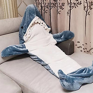 Shark Blanket Super Soft Cozy Flannel Hoodie Shark Sleeping Bag Shark Tail Wearable Fleece Throw Blanket for Adult Children XXL