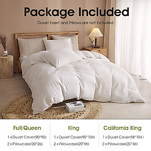 Grassix 100% Linen Duvet Cover King Size - Pure French Natural Linen Durable Comforter Cover for Hot Sleepers Stone Washed Cooling Moisture-Absorbing Duvet Cover with 2 Pillowcases
