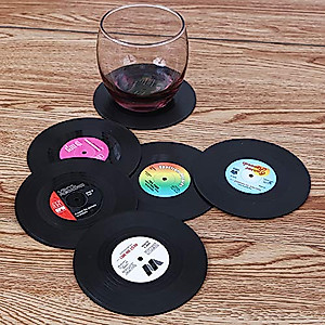 homEdge Vinyl Record Coasters, 6 Pieces of Retro Style Vinyl Coasters