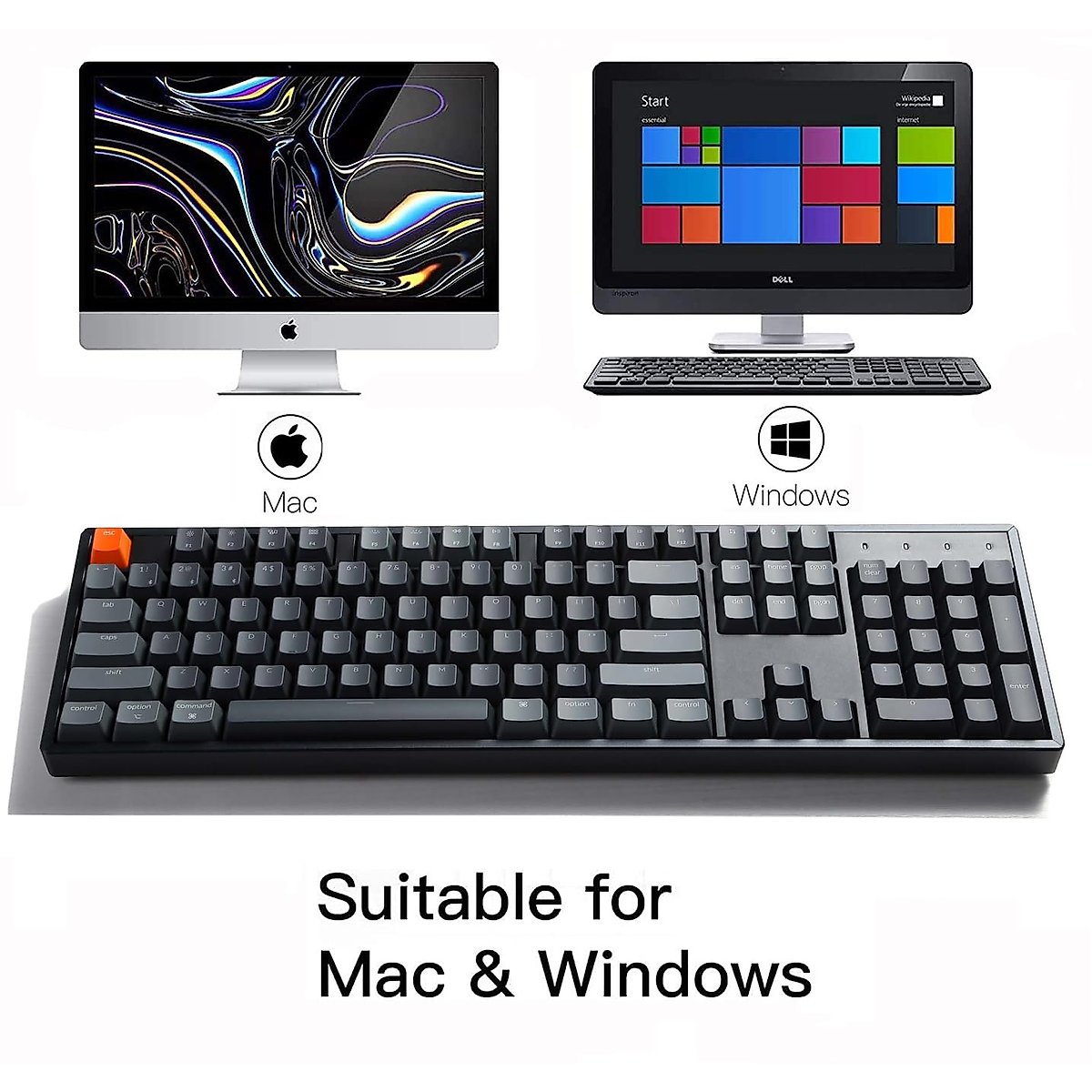 Keychron K10 Full Size Layout 104-Key Wireless Mechanical Keyboard, Hot-Swappable RGB Backlight with Gateron G Pro Brown Switch Aluminum Bluetooth/Wired Gaming Keyboard for Mac Windows