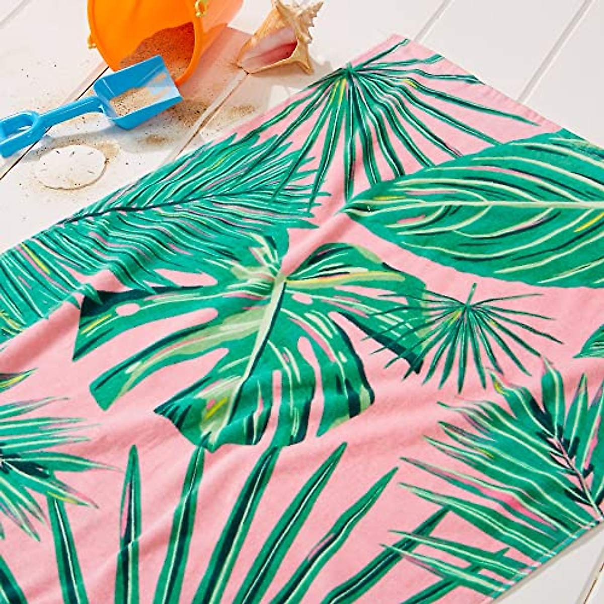 Sun Sprouts 100% Cotton Beach Towel Palm Leaves Pattern for Kids & Toddler. Bath, Pool, Camping, Travel Towel for Boys & Girls. 30” x 60” Quick-Dry & Super Absorbent Beach Blanket