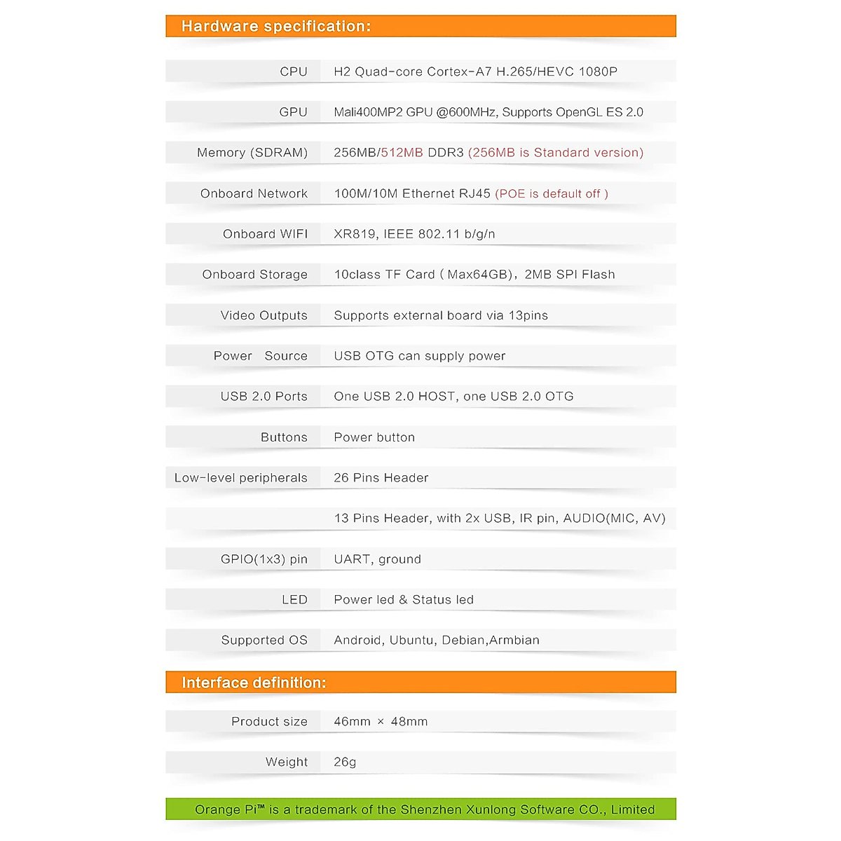 Laiaouay for Orange Pi Zero LTS 512MB Development Board+Protective White Case ,H3 Quad Core Open-Source Single Board Set