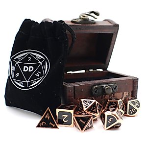 Black and Bronze Metal D20 Dice Set for Tabletop Gaming