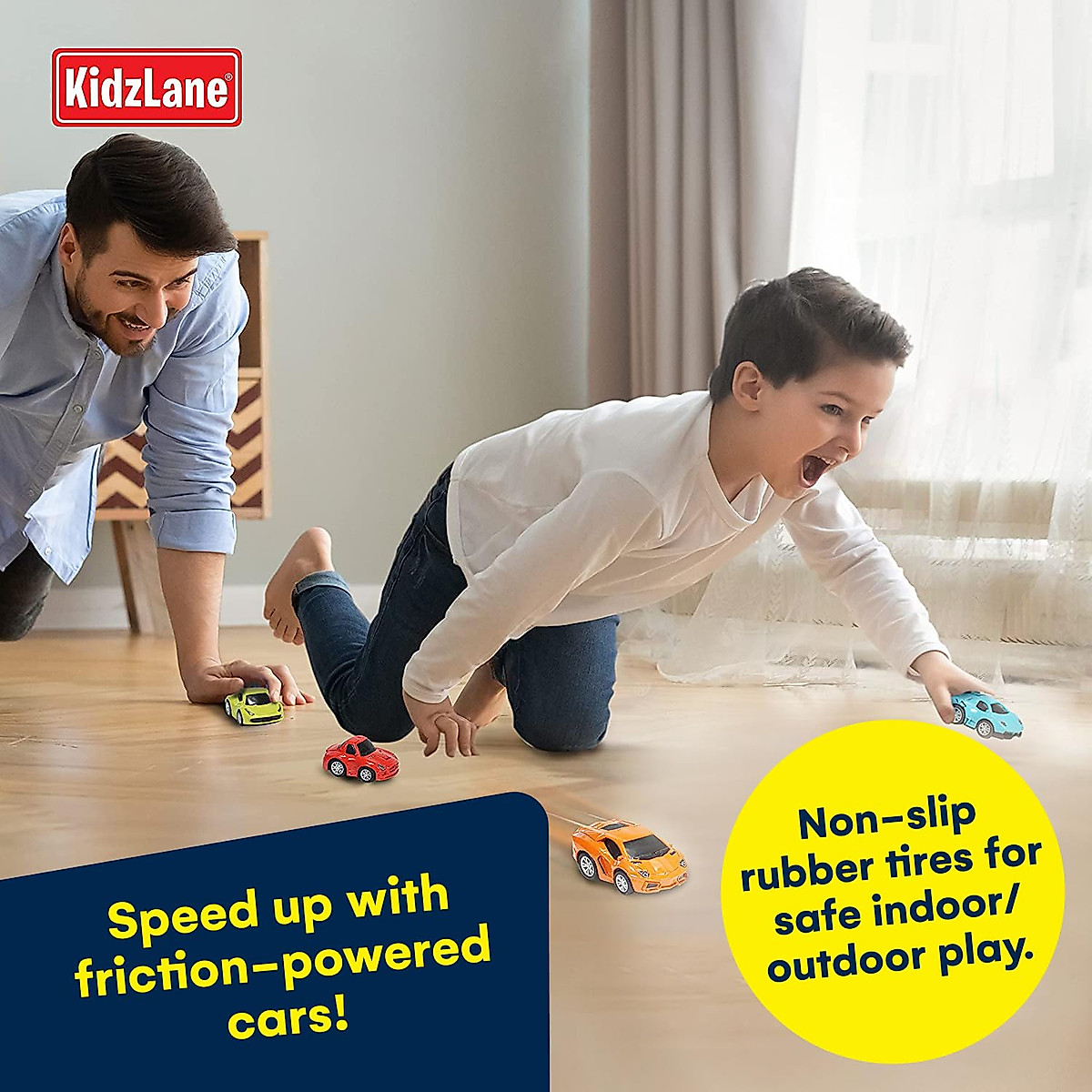 Kidzlane Diecast Metal Pullback Cars | Friction-Powered Toy Cars for Kids | 4 Pack Mini Car Set | Ages 3 and Older! Toddler Toys | Die Cast Metal Toy Cars