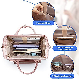 Fasrom Teacher Bag Backpack for Work Women with 14 Inches Laptop Compartment and Pockets for Teacher Supplies (Empty Bag Only, Patent Design), Pink