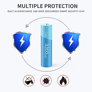 Deleepow Rechargeable AA Batteries 3300mAh AA Nimh Rechargeable Batteries 1200 Cycles 1.2V 8-Pack with USB-C and Micro USB 2 Charge Port LCD Charger