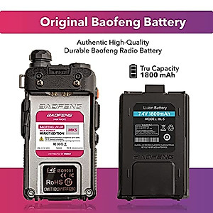 BAOFENG UV-5R MK5 (3rd Gen of UV-5R) 8 Watt Max Power. Mirkit Edition Full Kit Ham Radio with Baofeng Battery 1800 mAh & Lanyard & Mirkit Channel-List & USA Warranty