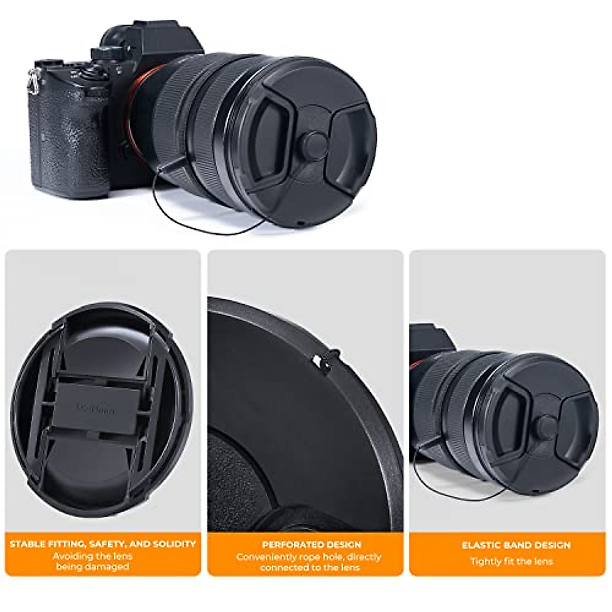 K&F Concept 58mm Lens Cap, 9-in-1 Center Pinch Lens Cover + Anti-Loss Keeper Leash + Microfiber Cleaning Cloth Kits Compatible with Nikon, Canon, Sony, Fujifilm Camera Lenses