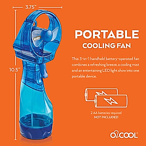 O2COOL LED Lights Deluxe Handheld Battery Powered Water Misting Fan (Dark Blue)