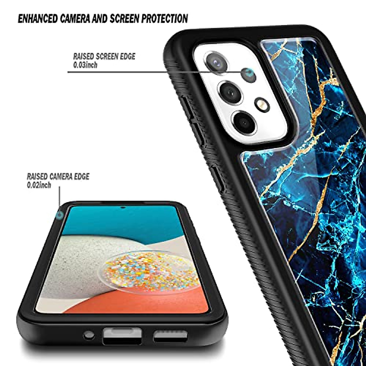 NZND Case for Samsung Galaxy A53 5G with [Built-in Screen Protector], Full-Body Protective Shockproof Rugged Bumper Cover, Impact Resist Durable Phone Case (Marble Design Sapphire)